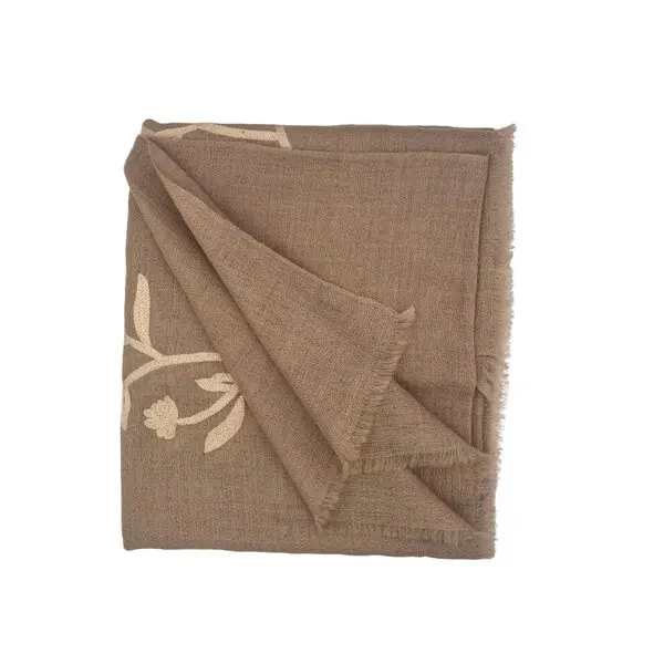HERITAGEMODA Neutrals/ Gi Certified Beige Hand Embroidered Pashmina Cashmere Scarf - Brown
