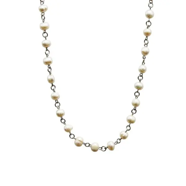 MHART White Pearl Link Necklace - Silver