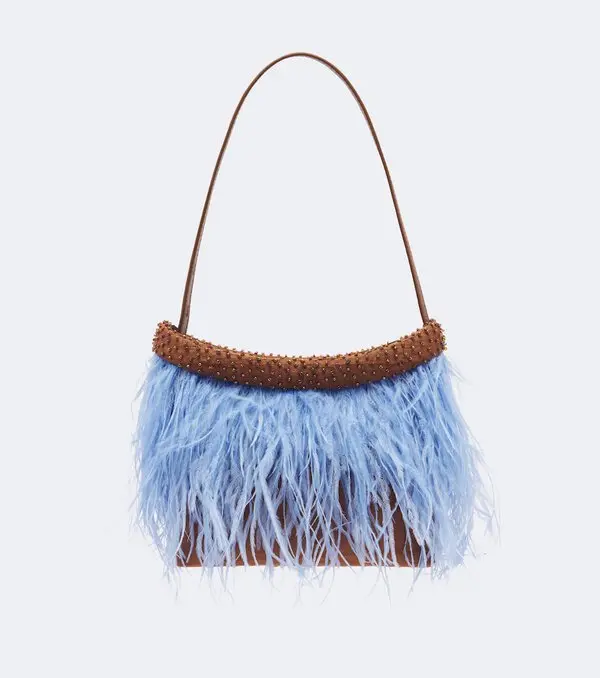 Staud Winslow Feather-trimmed Shoulder Bag
