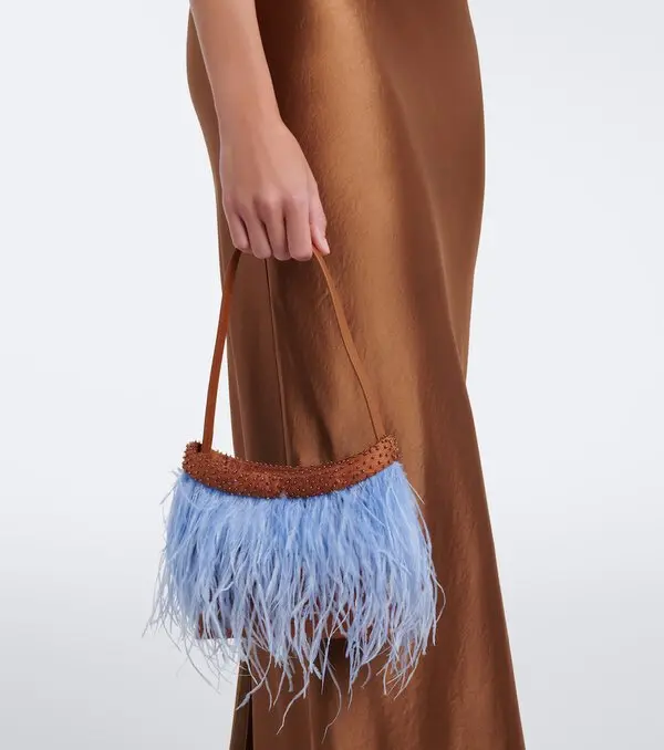 Staud Winslow Feather-trimmed Shoulder Bag