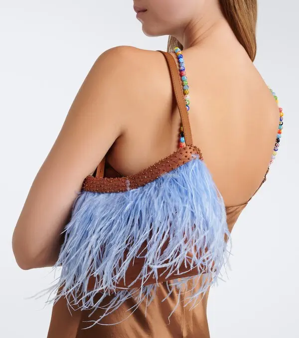 Staud Winslow Feather-trimmed Shoulder Bag