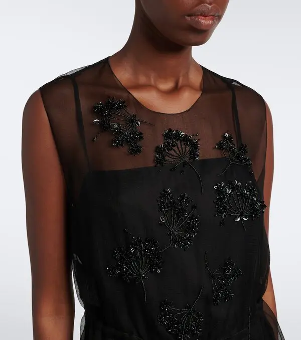 Prada Floral-applique Silk Midi Dress