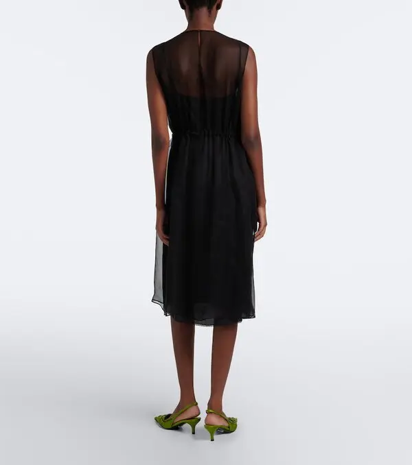 Prada Floral-applique Silk Midi Dress