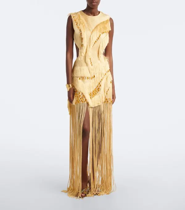 XU ZHI Embellished Fringed Open-back Minidress