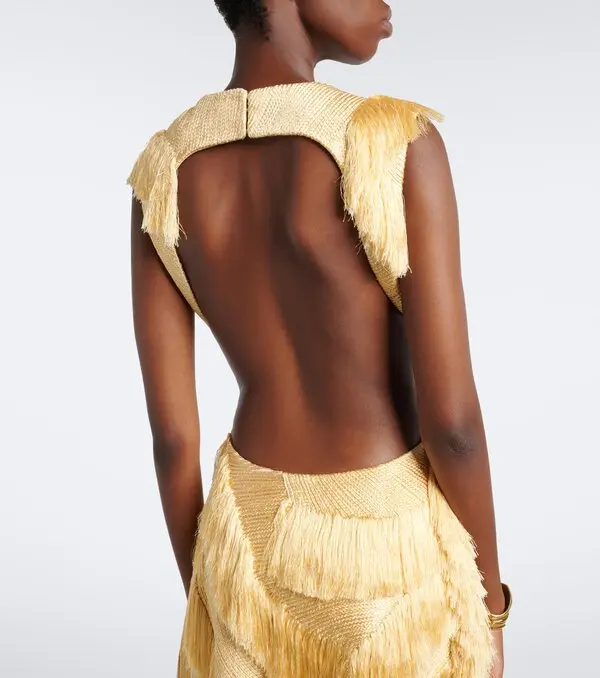 XU ZHI Embellished Fringed Open-back Minidress