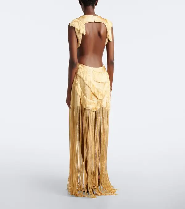 XU ZHI Embellished Fringed Open-back Minidress