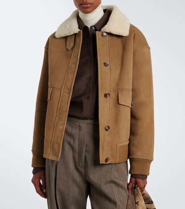 YVES SALOMON Teddy-trimmed Suede Jacket
