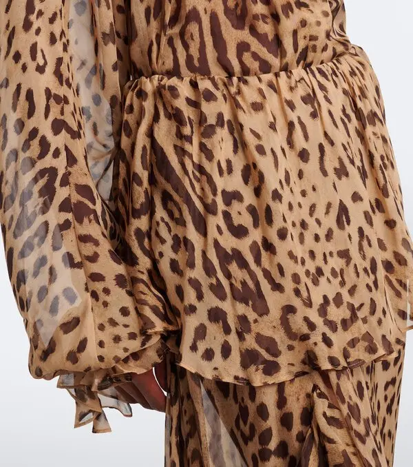 XU ZHI Leopard-print Ruffed Silk Maxi Skirt
