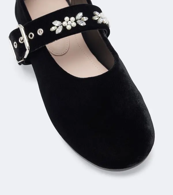 Simone Rocha Embellished Velvet Mary Jane Flats