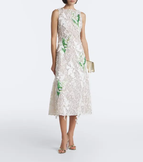 LEO LIN Cleo Beaded Floral-applique Lace Dress