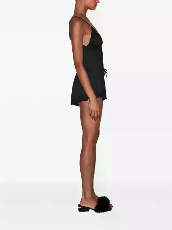 FLEUR DU MAL Lace-trim Ribbed Top - Black