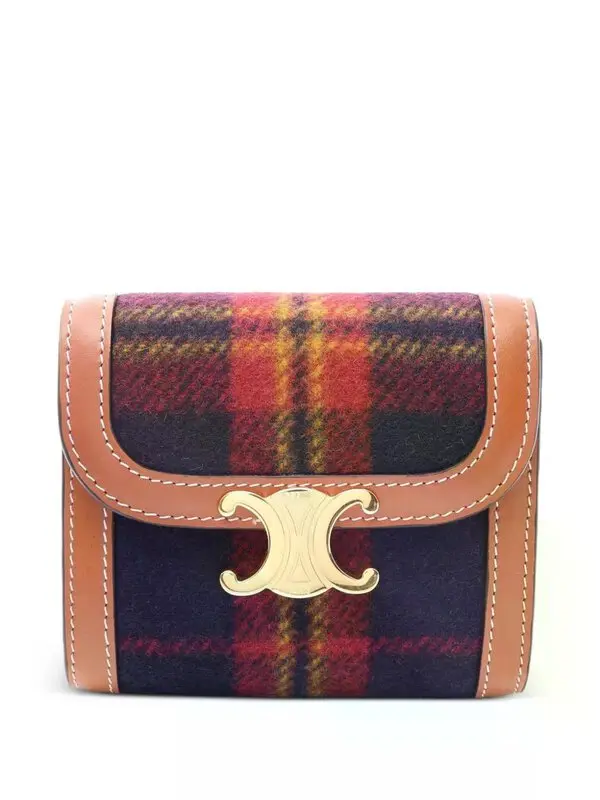 Celine 2010s Small Triomphe Tartan Wallet - Blue