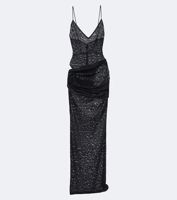 Alex Perry Draped Leopard-print Lace Maxi Dress