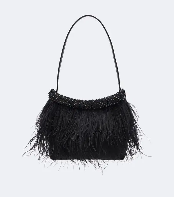 Staud Winslow Feather-trimmed Shoulder Bag