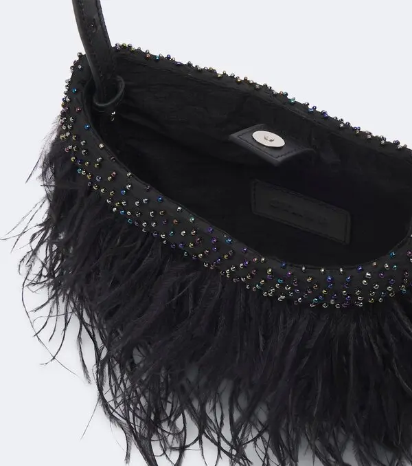 Staud Winslow Feather-trimmed Shoulder Bag