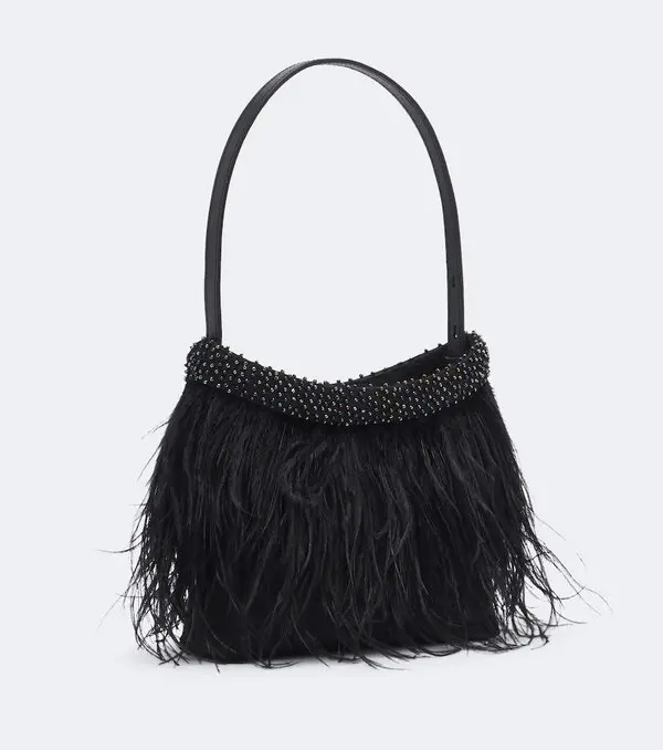 Staud Winslow Feather-trimmed Shoulder Bag