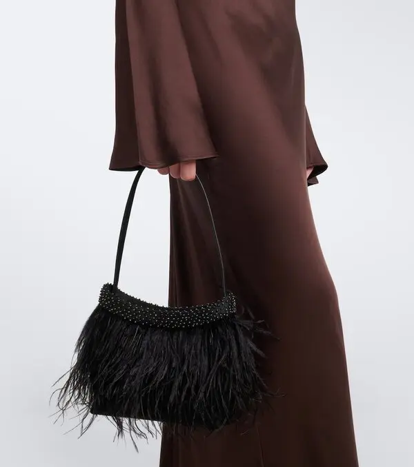 Staud Winslow Feather-trimmed Shoulder Bag