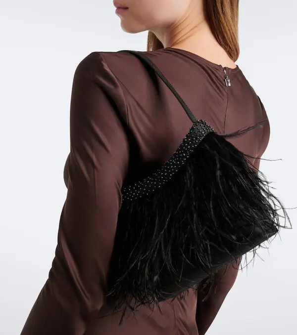 Staud Winslow Feather-trimmed Shoulder Bag