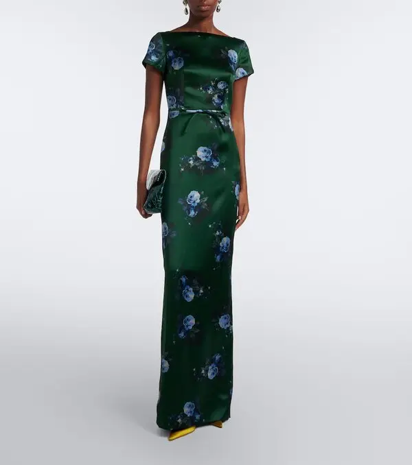 Erdem Belted Floral Duchess Satin Gown