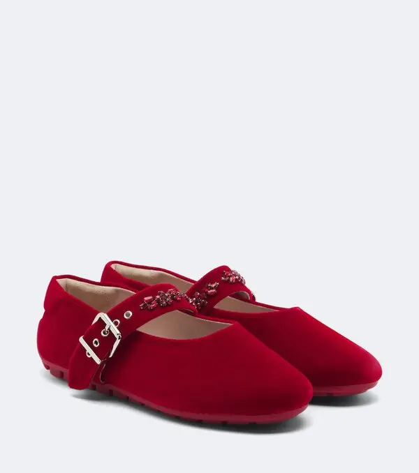Simone Rocha Embellished Velvet Mary Jane Flats