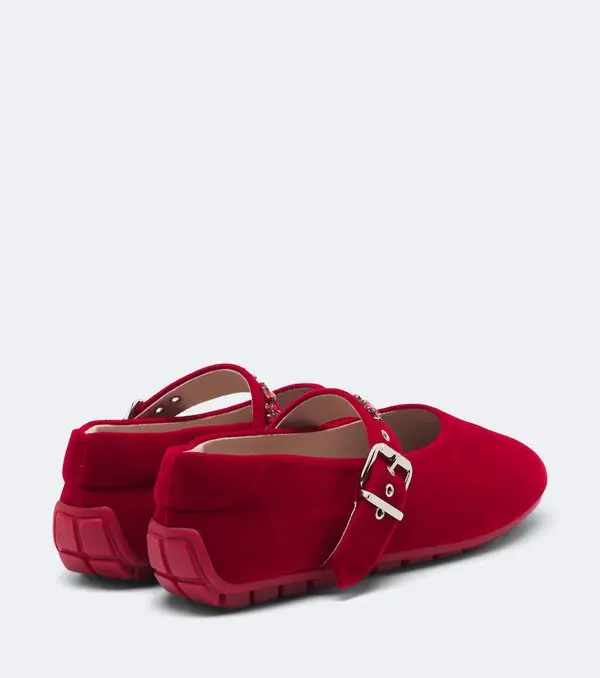 Simone Rocha Embellished Velvet Mary Jane Flats