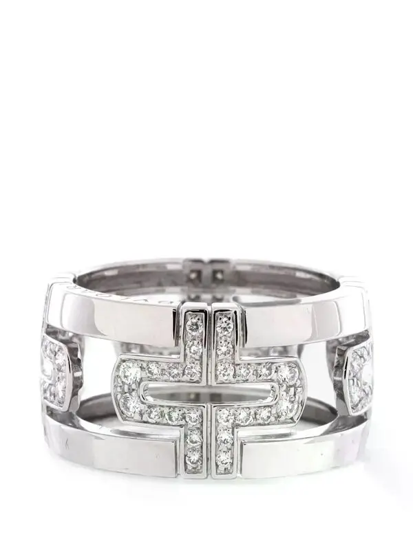 BVLGARI Parentesi Band 18k White Gold And Diamonds 11mm Ring - Silver