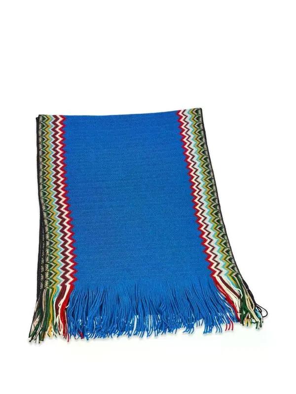 Missoni Zigzag-knit Fringed Scarf - Blue
