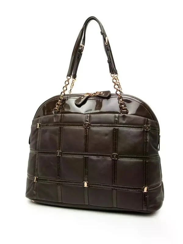 FERRAGAMO 2000-2010 Quilted Calfskin And Patent Grid Dome Tote Bag