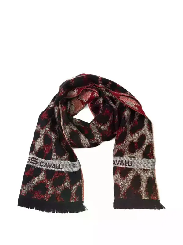 Roberto Cavalli Leopard-print Logo-band Scarf - Red