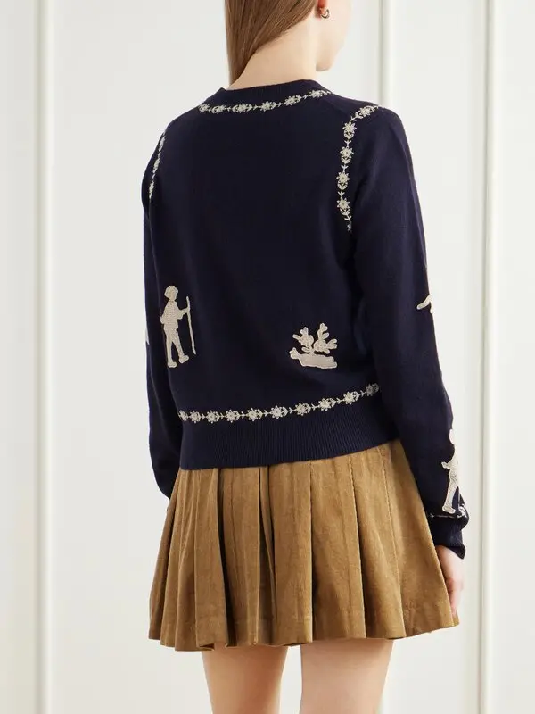 Sea Marguerite Embroidered Wool Cardigan