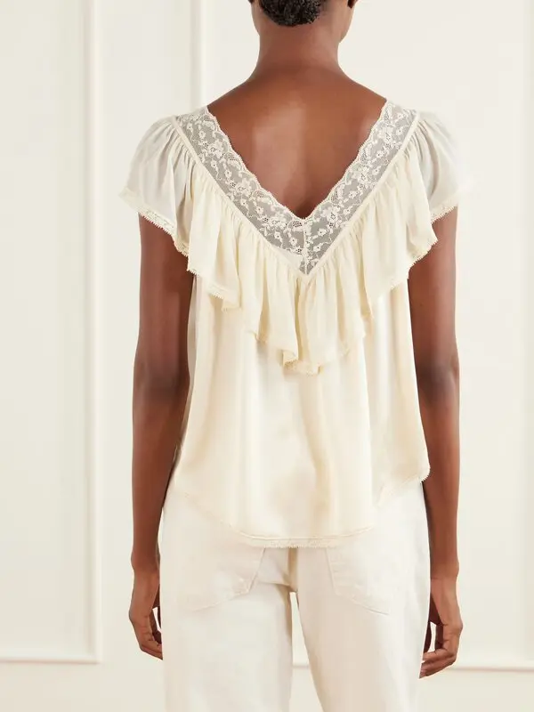 DÔEN Yadira Ruffled Lace-trimmed Silk Blouse
