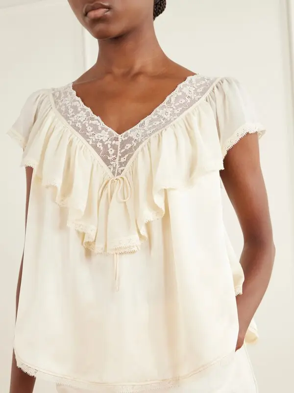 DÔEN Yadira Ruffled Lace-trimmed Silk Blouse