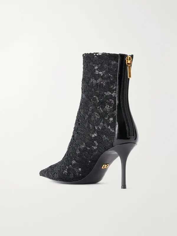 Dolce & Gabbana Lollo Leather-trimmed Lace Ankle Boots
