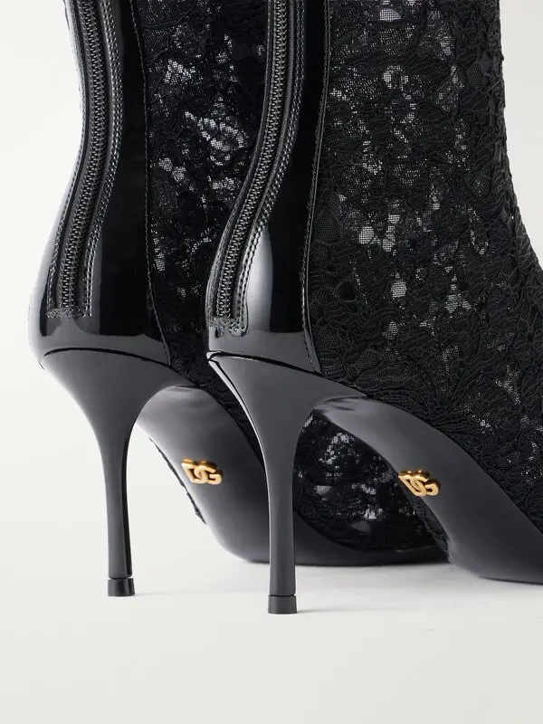 Dolce & Gabbana Lollo Leather-trimmed Lace Ankle Boots