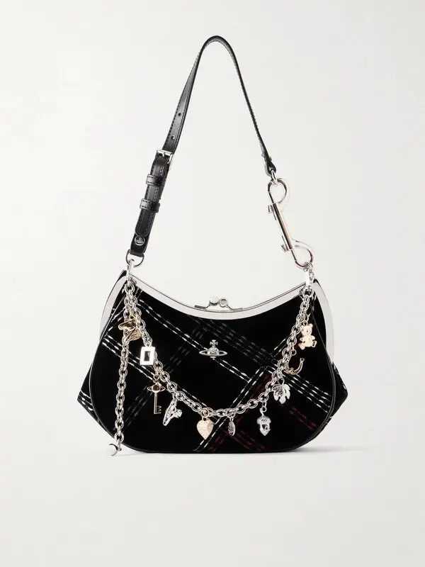 VIVIENNE WESTWOOD Charm Frame Embellished Embroidered Velvet Shoulder Bag