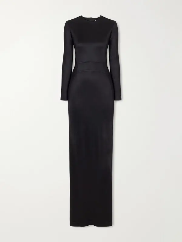 Co Backless Paneled Satin Maxi Dress