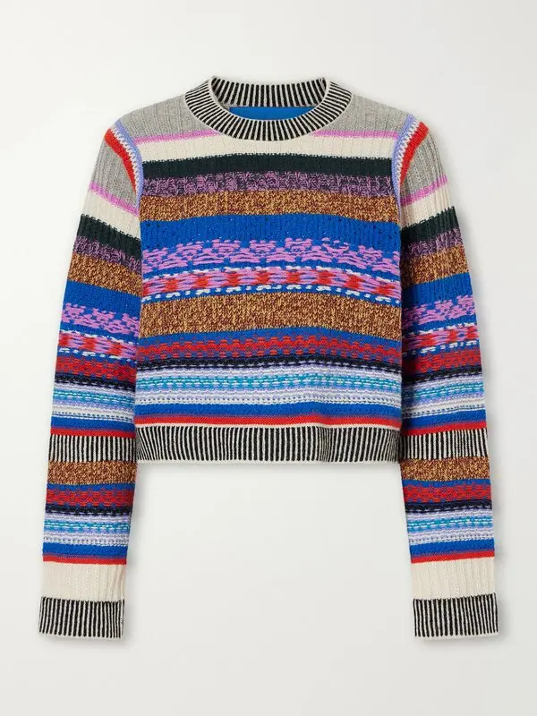 MOTHER The Extra Crop Striped Alpaca And Wool-blend Sweater