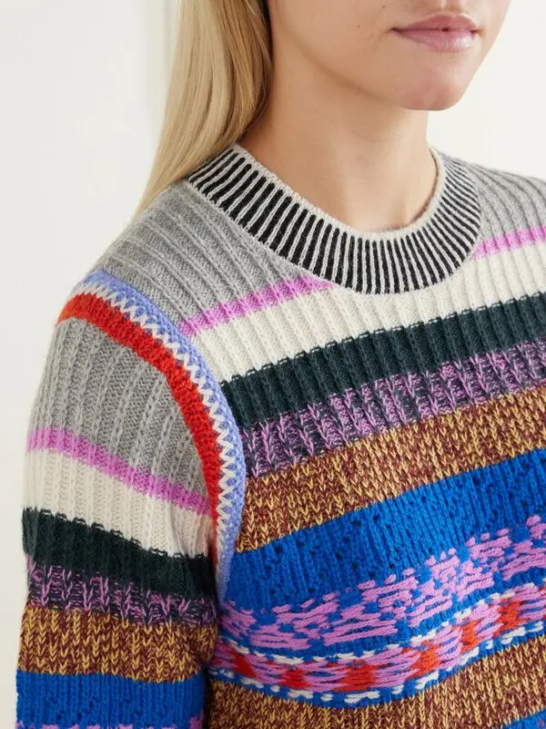 MOTHER The Extra Crop Striped Alpaca And Wool-blend Sweater