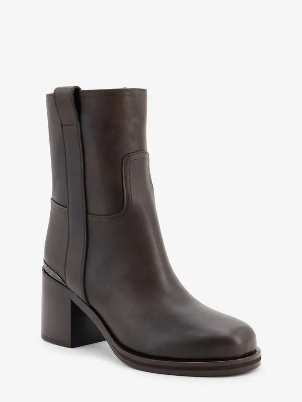 Brunello Cucinelli Vintage Leather Boots With Precious Detail - Brown