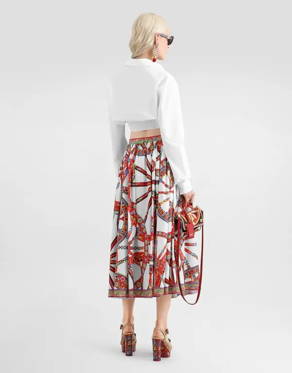 Dolce & Gabbana Carretto-print Poplin Long Skirt Skirts Multi-colored