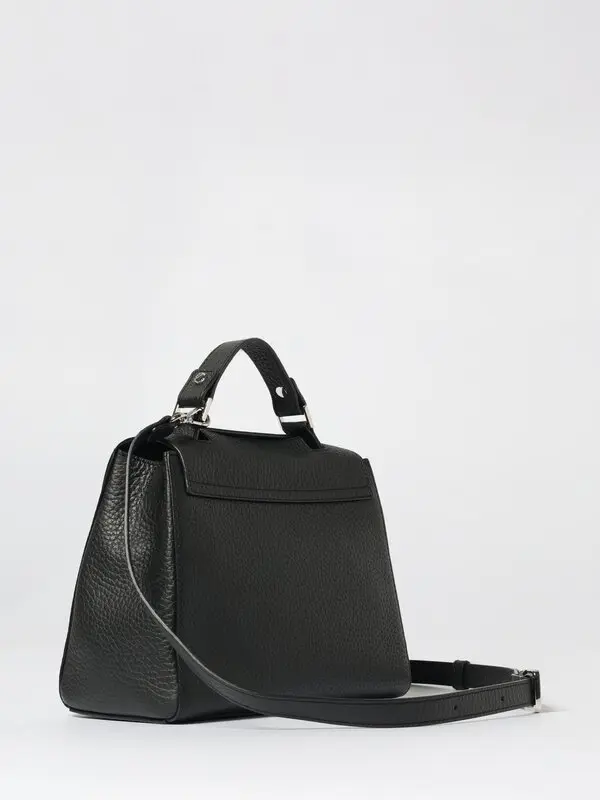 Orciani Sveva Hamme Leather Handbag With Handle And Shoulder Strap - Black