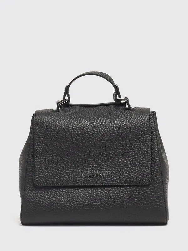 Orciani Sveva Hammered Leather Handbag With Handle And Shoulder Strap - Black