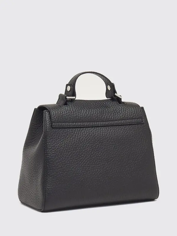 Orciani Sveva Hammered Leather Handbag With Handle And Shoulder Strap - Black