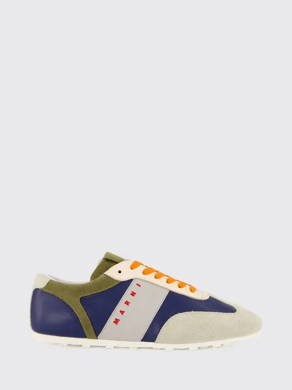 Marni Suede Low-top Sneakers With An Abstract Pattern And Embroidered Logo