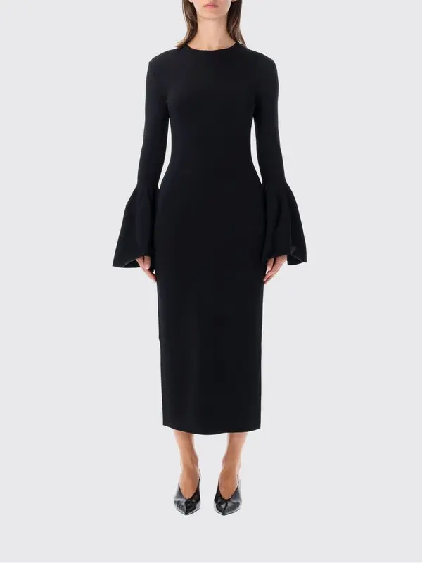 Stella McCartney Crêpe Sheath Midi Dress With Flared Long Sleeves - Black