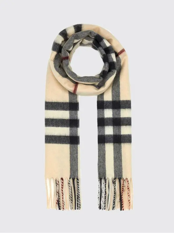 Burberry Check Pure Cashmere Scarf With Fringed Hem