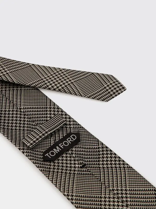 TOM FORD Prince Of Wales Pattern Pure Mulberry Silk Tie - Silver