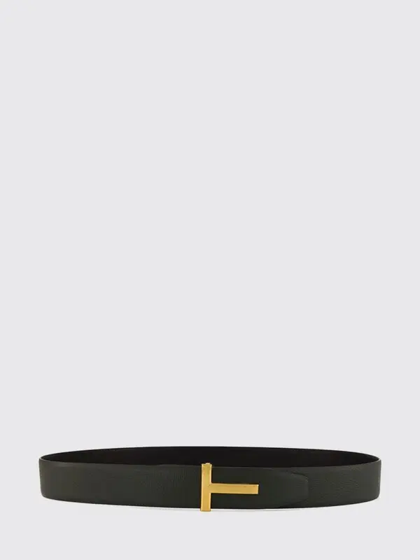 TOM FORD Grained Calfskin Leather Belt With T Monogram Buckle