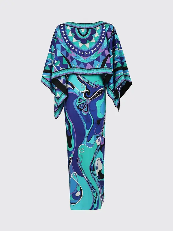 Emilio Pucci Graphic Print Silk Long Evening Gown With Back Slit