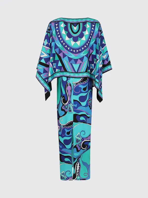 Emilio Pucci Graphic Print Silk Long Evening Gown With Back Slit